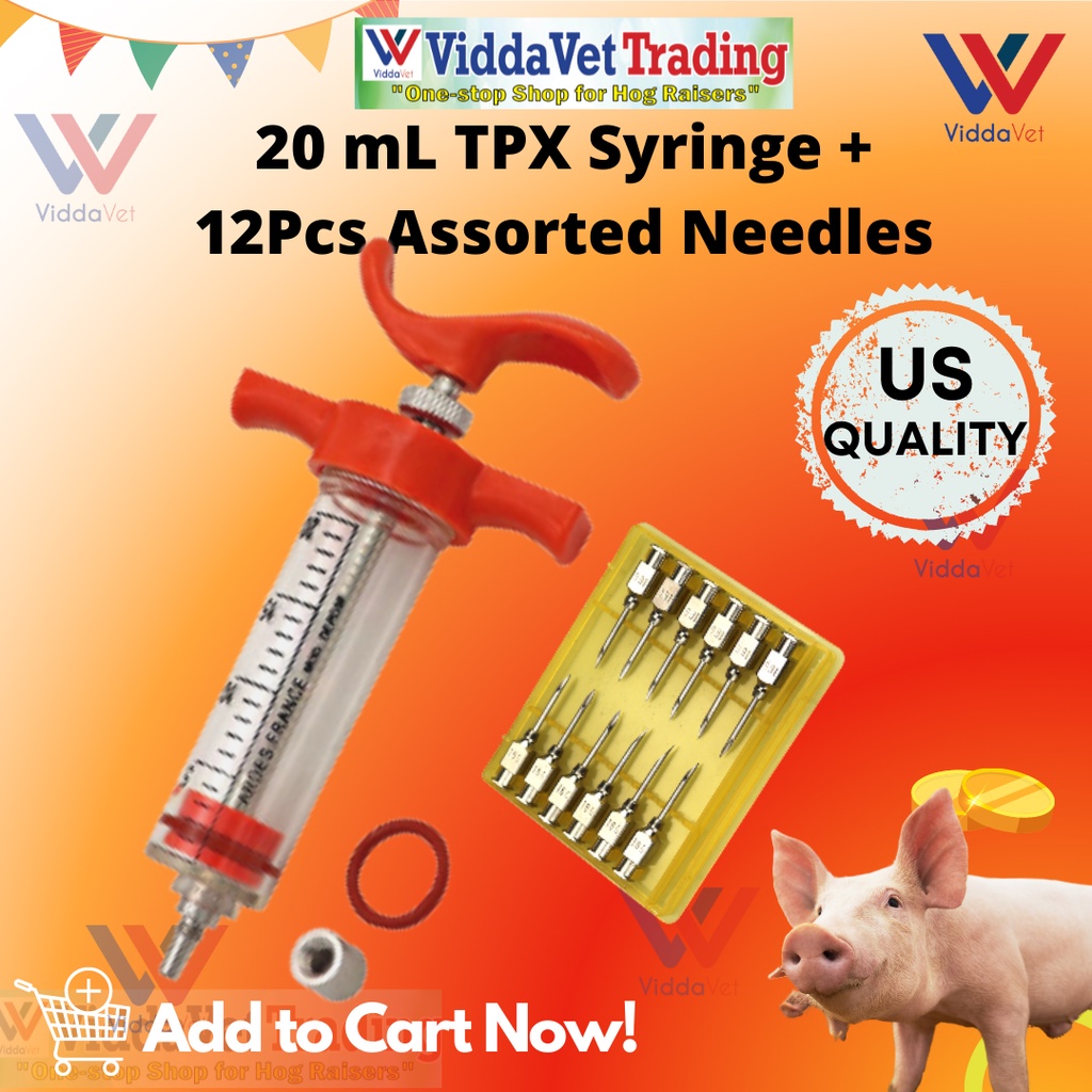 20 ml Capacity Veterinary Syringe + 1Dozen Assorted Needles for animals ...