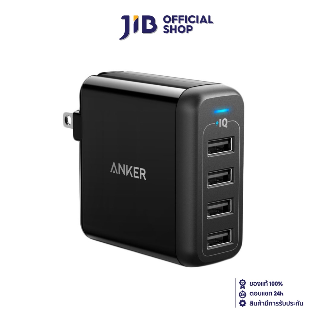 ANKER ADAPTER CHARGER (ADAPTER) POWER PORT 4 2.4A AK14 (BLACK) | Shopee ...