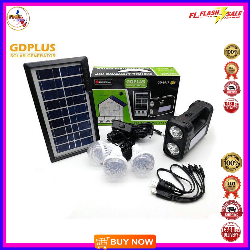 GDLITE GDPLUS GD-8017 PLUS SOLAR LIGHTING SYSTEM KIT (BLACK) | Shopee Philippines
