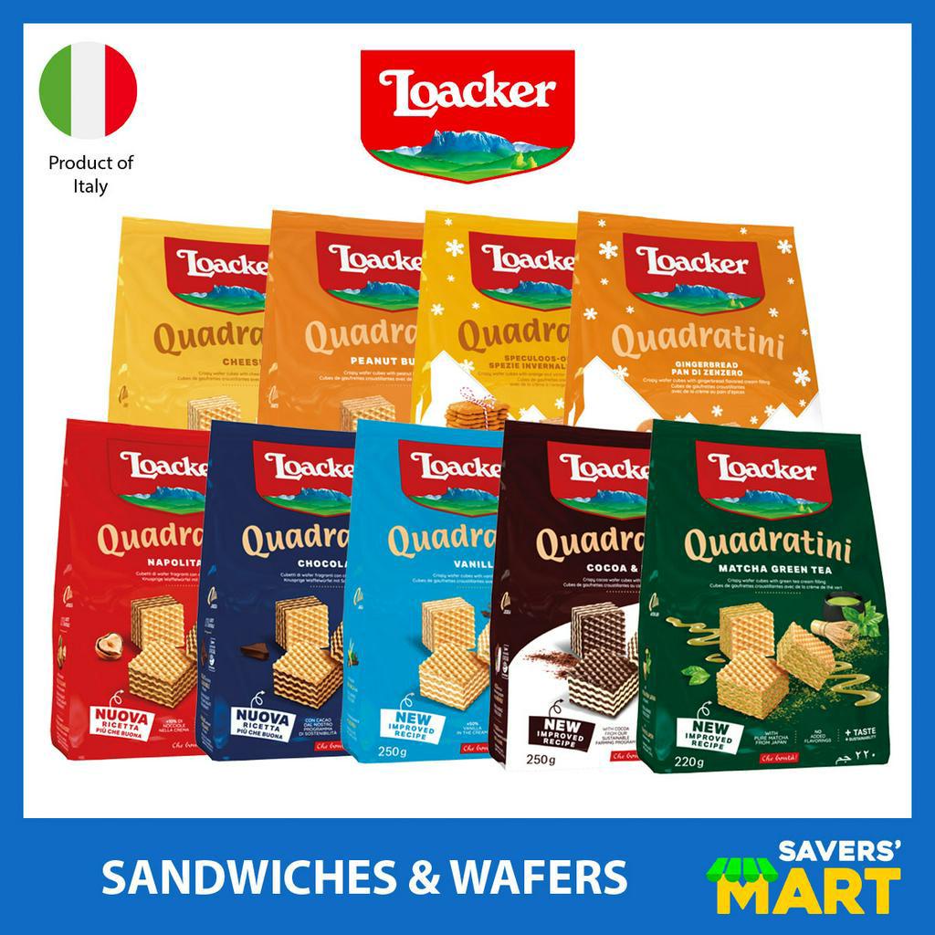Loacker Quadratini Wafers 250g (Chocolate,Napolitaner,Cocoa,Matcha ...