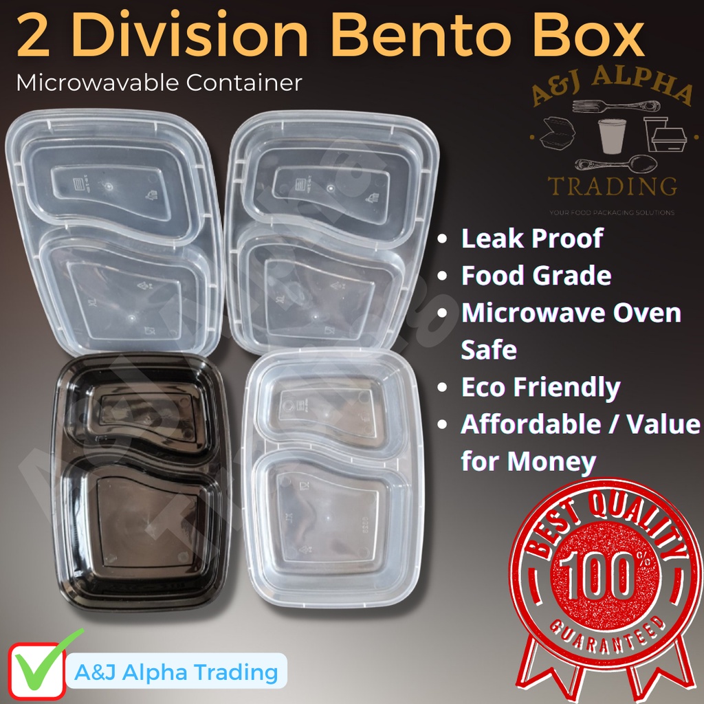 Bento box 2 division Black Transparent 25pcs Microwavable | Shopee ...