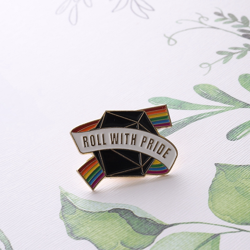 Roll With Pride enamel pin rainbow D20 brooch DnD Dice badge Game ...