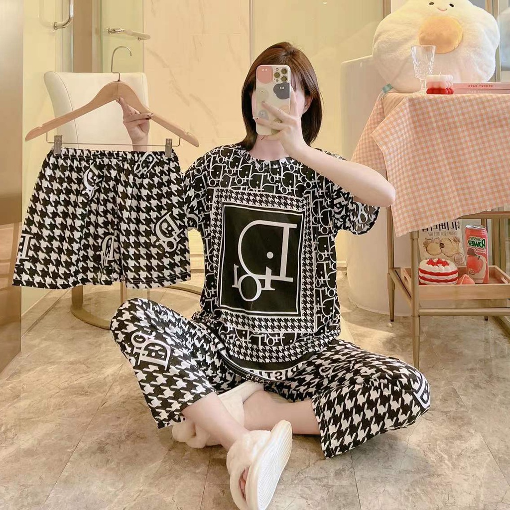 New cotton 3in1 Terno pajama set for women/ Round Neck sleepwear ...