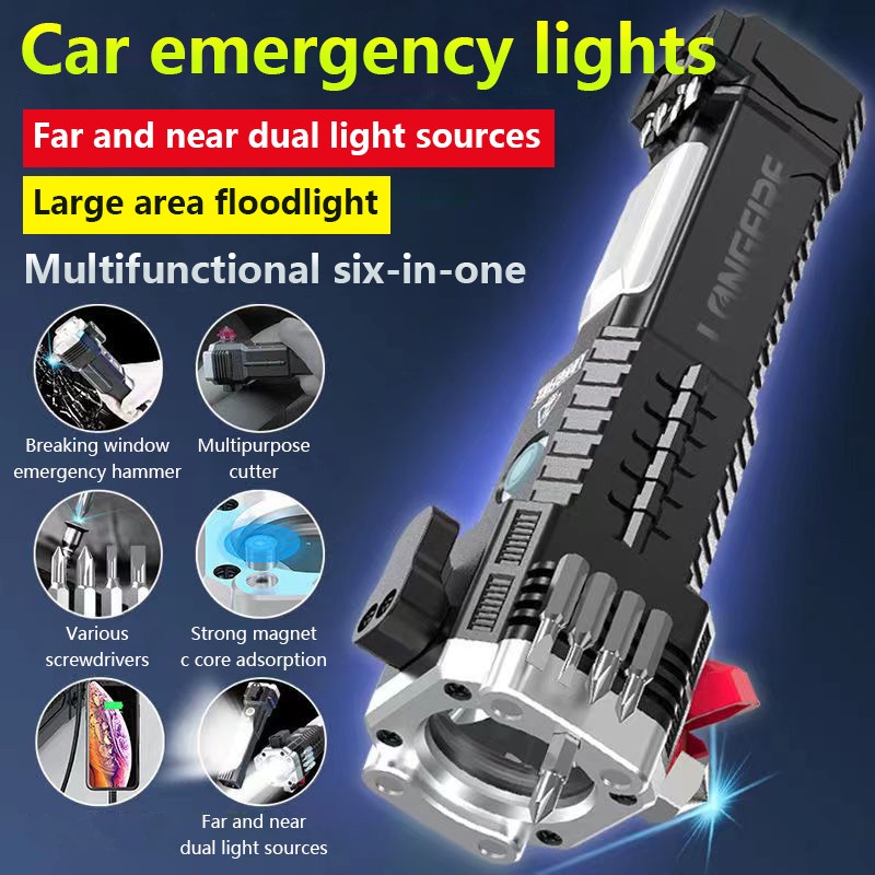 Flashlight 6-in-1 Multifunctional Rechargeable Torch Light Camping Car ...