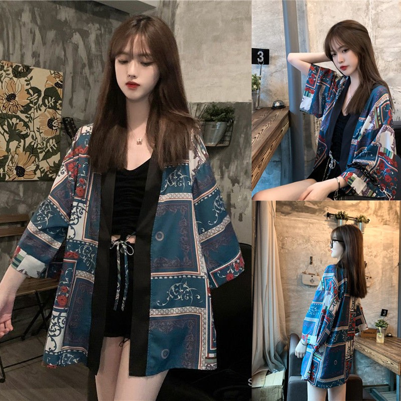 Kimono Cardigan Women Floral Beach Style Retro Fashion Sunscreen