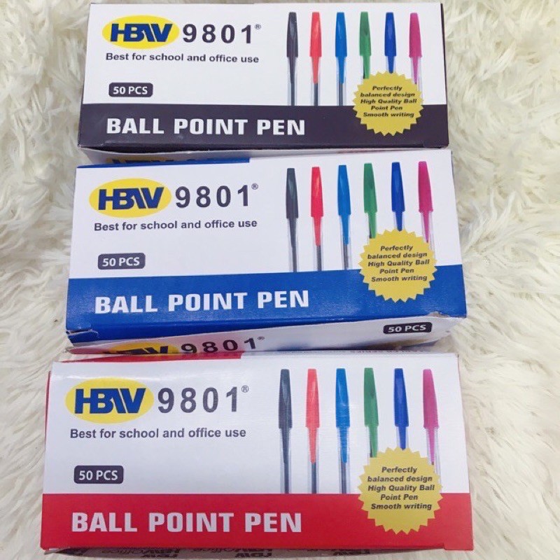 50pcs HBW Ballpen #9801 Black Blue Red Pens | Shopee Philippines