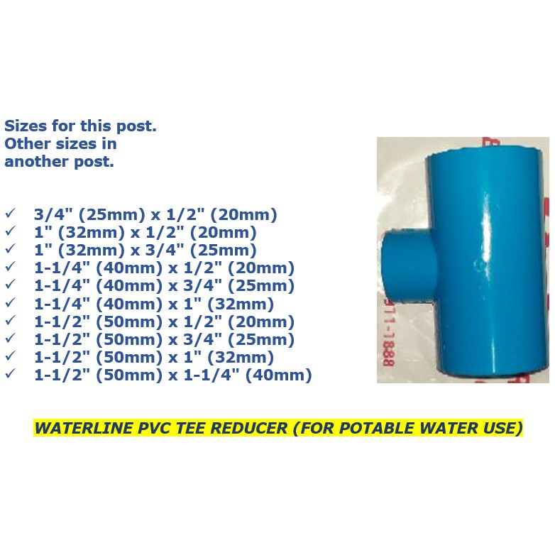WATERLINE PVC TEE REDUCER (FOR POTABLE WATER USE) - 3/4" (25mm) x1/2 ...
