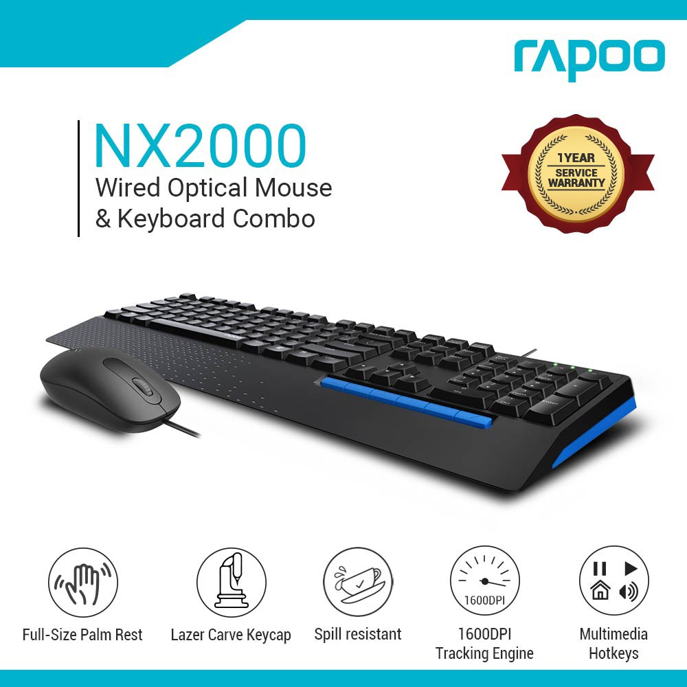 Rapoo NX2000 Wired Keyboard and Mouse Set Combo 1600DPI | Shopee ...