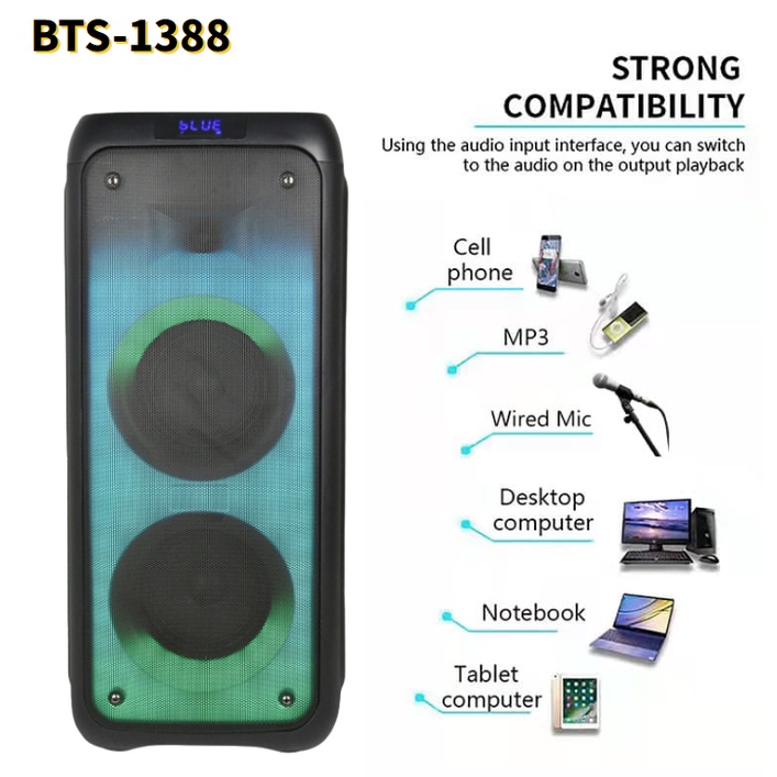 NEW!! BTS-1388 16Inches RGB LED Light Bluetooth Wireless Karaoke ...