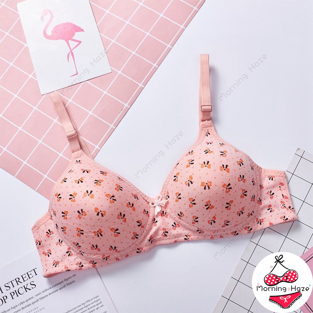 Floral Printed Non-wire Cotton Korean Fashion Seamless Bra Cup A size ...