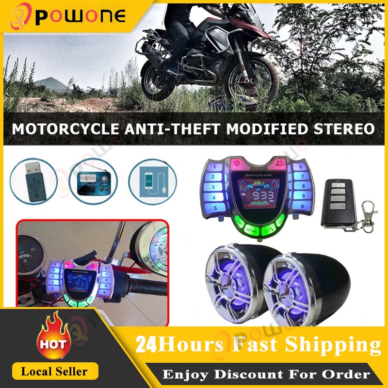 POWONE Motorcycle Bluetooth Speaker Stereo Audio System Waterproof ...