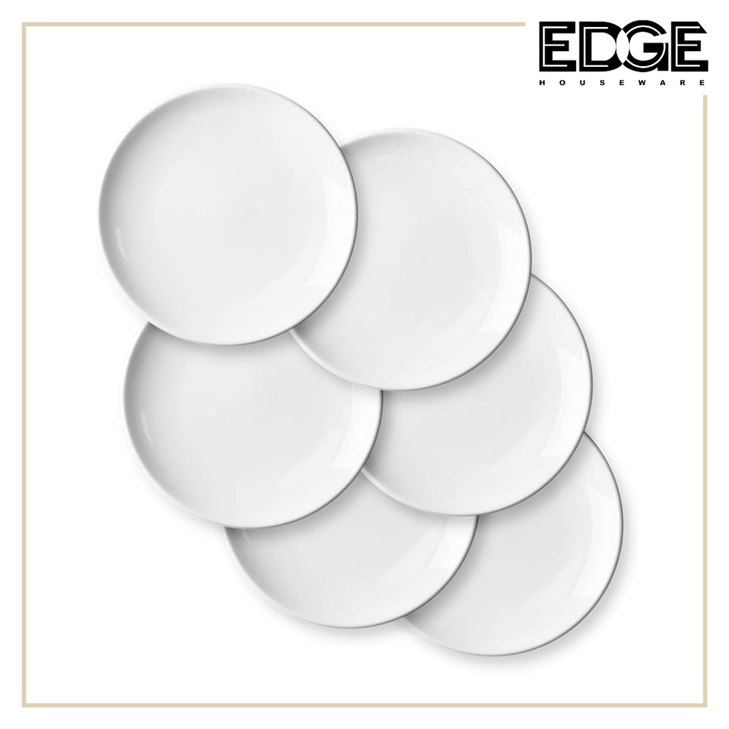 Edge Round Plate Ceramic Pasta Dessert Salad Plate Set of 6 - Large and ...