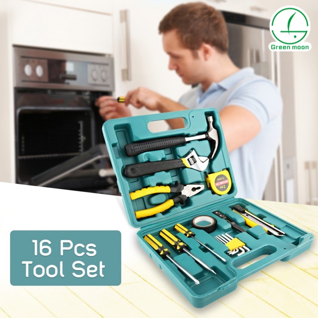 Green moon 16Pcs/16 pcs Tools Set Professional Hardware Home Repair Set | Shopee Philippines