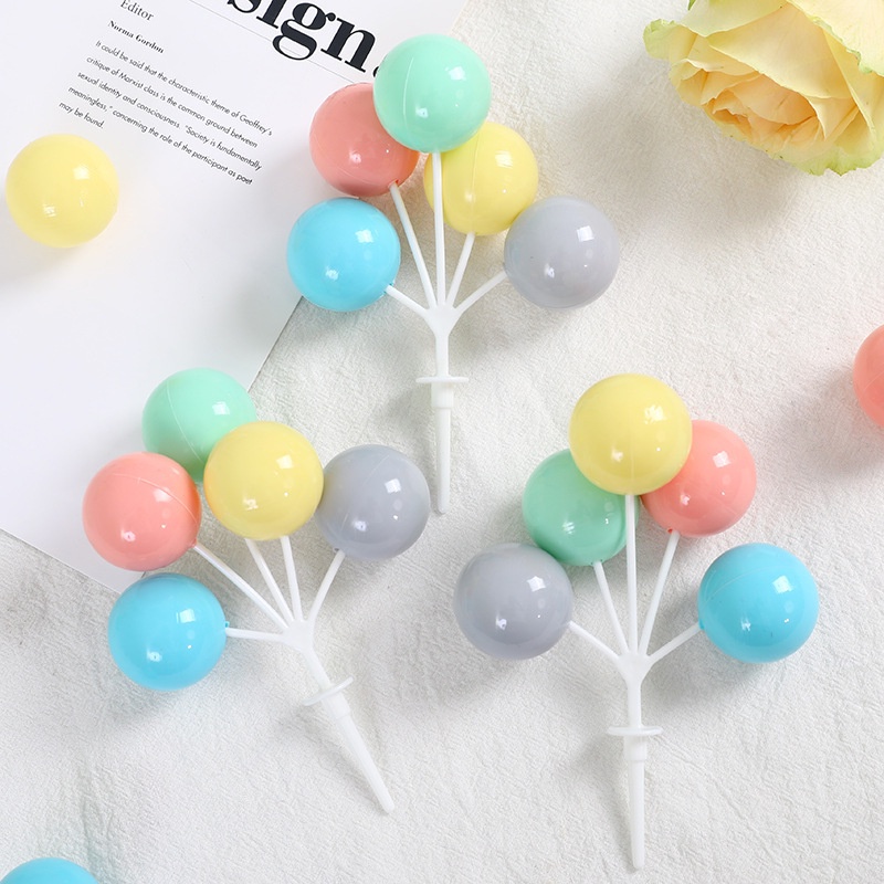 5Pcs/Bunch Colorful Balloon Cake Topper Wedding Ball Cake Topper Flags ...