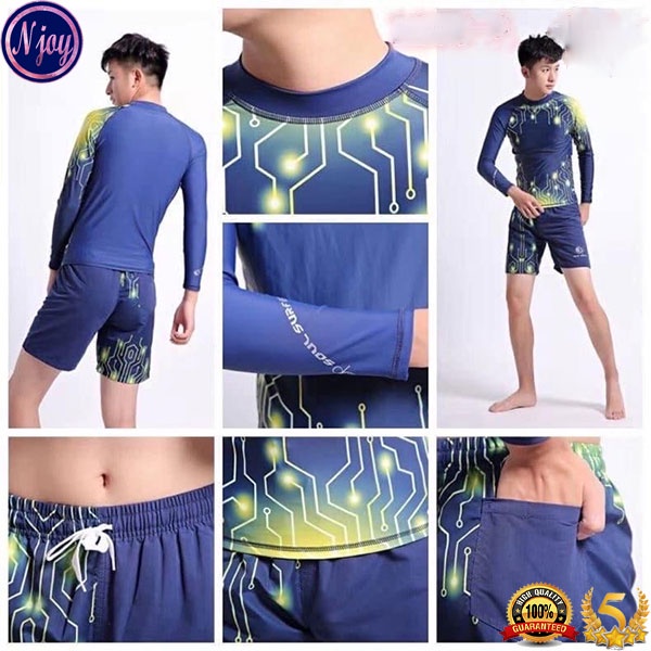 Men long sleeve Rush guard, Swimming Trunks Swimsuit Bathing hot spring ...