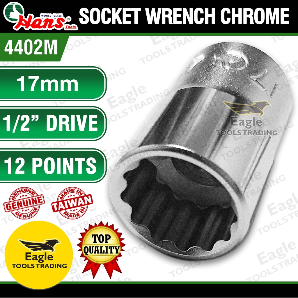 Hans Socket Wrench Chrome 17mm 1/2" Drive 12 Points 4402M17 | Chrome ...