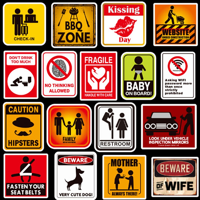 WEIJIAO 50Pcs warning signs stickers logo security safety labels ...