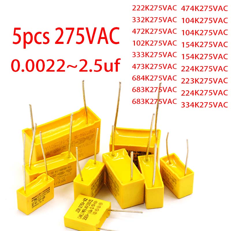 5pcs/lot 275VAC MKP Safety Standard Capacitor MKP-X2 Yellow Correction ...