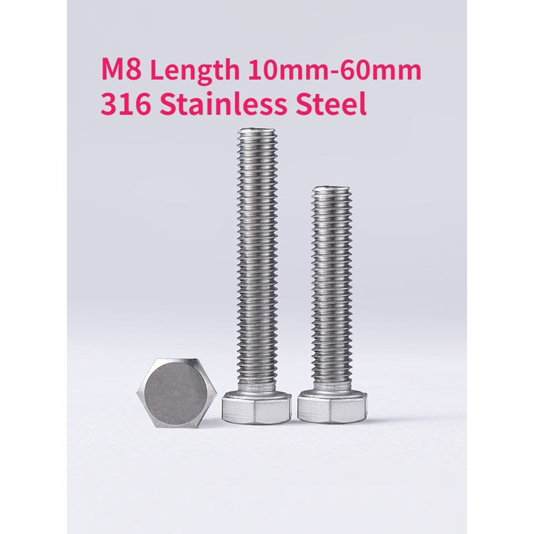 M8 316 Stainless Steel Full Thread External Hex Hexagon Screw Full ...