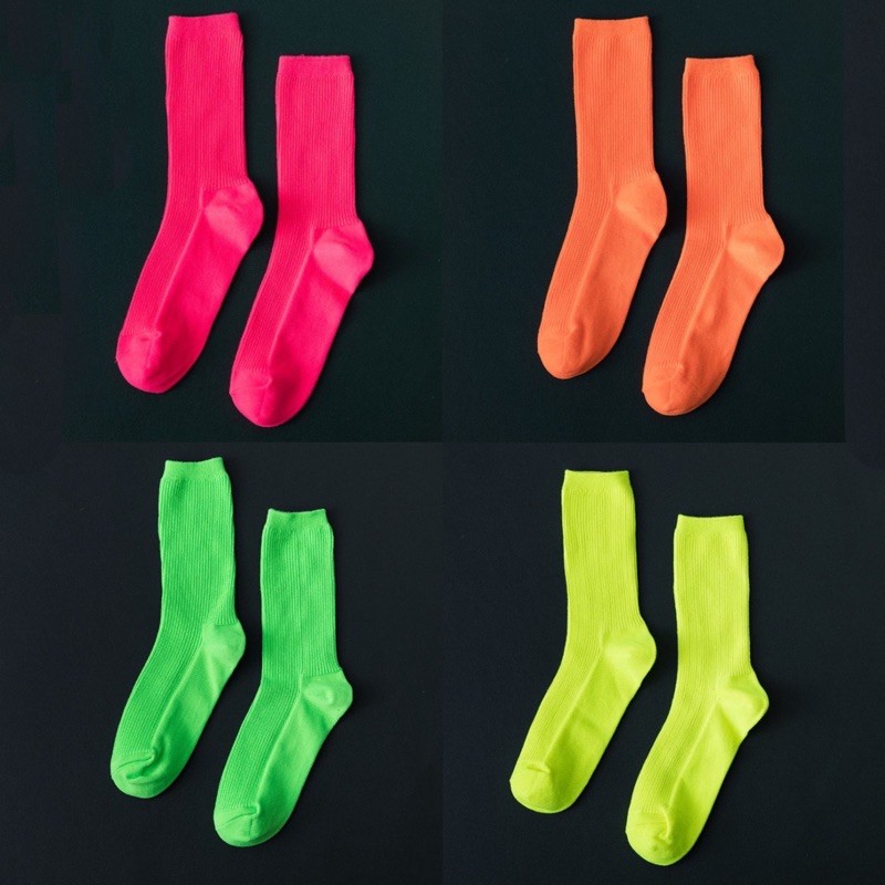 Iconic Socks Korean Candy Neon Solid Colors Pop Mid Crew High Cut Socks ...