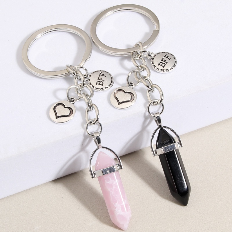 1set(2pcs) New Best Friends Keychain Natural Crystal Quartz Stone Key ...