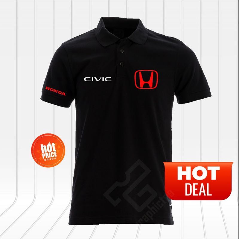 Polo Honda New Civic Logo Cotton 220GSM T-Shirt Tee Unisex Short Sleeve ...