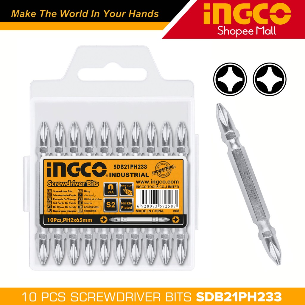 Ingco SDB21PH233 10pcs Magnetic Double Ended Screwdriver Bits Set PH2 ...