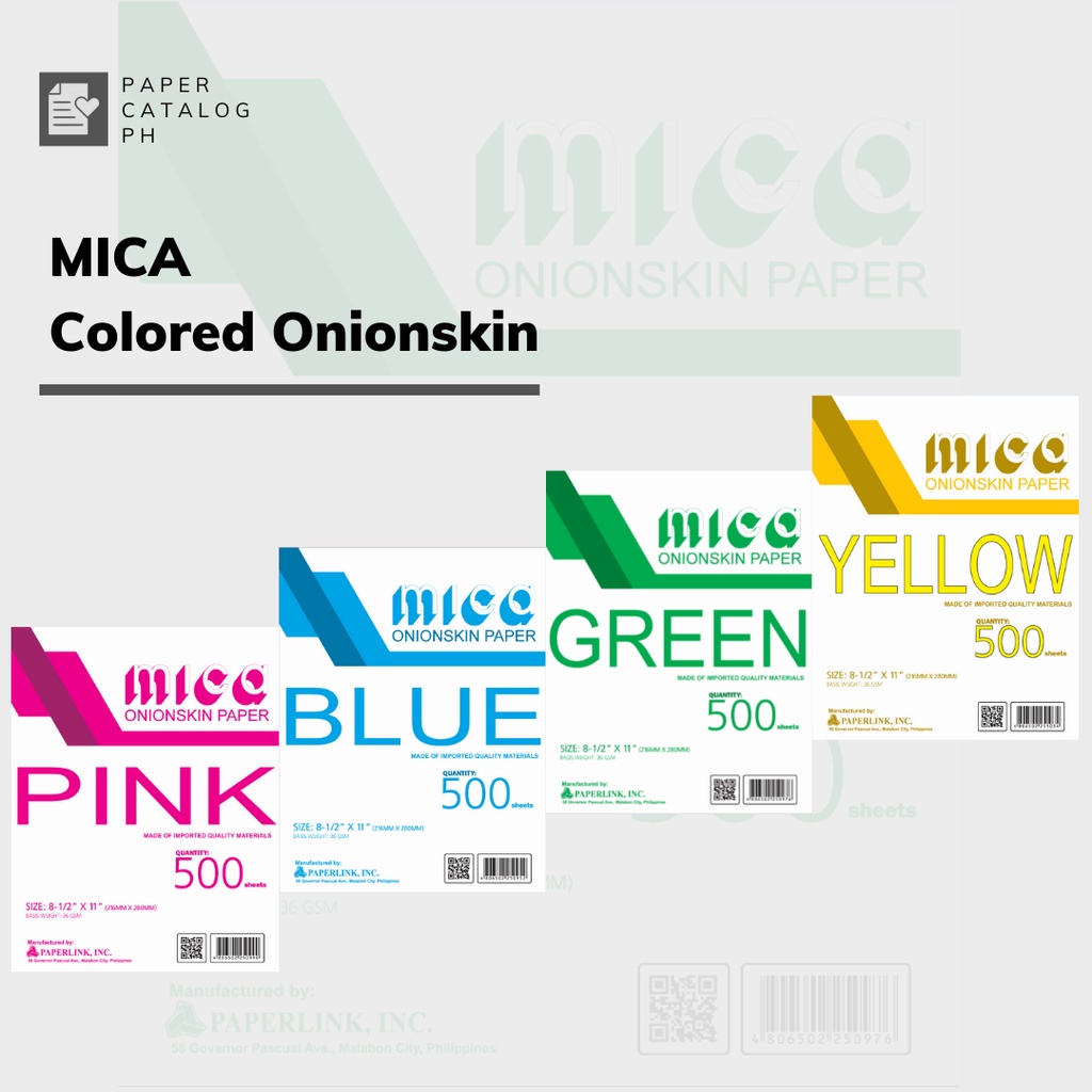 MICA Colored Onionskin Paper (Pink, Blue, Green, Yellow) (40gsm) (500 ...