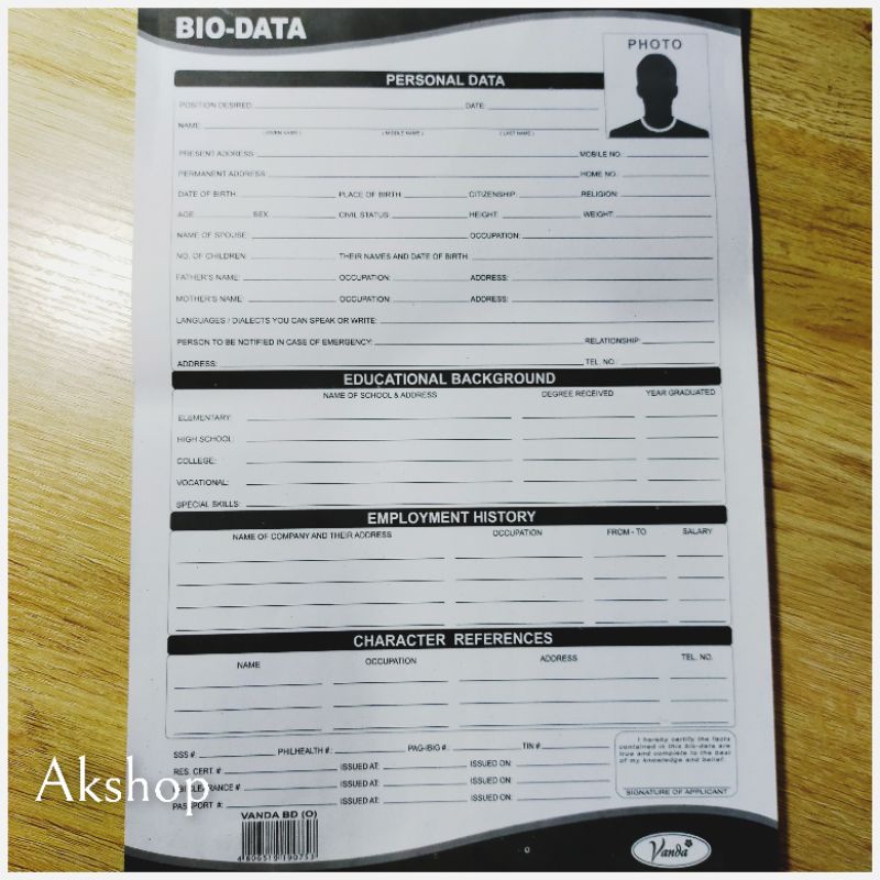 Bio-data form 100pcs/500pcs | Shopee Philippines