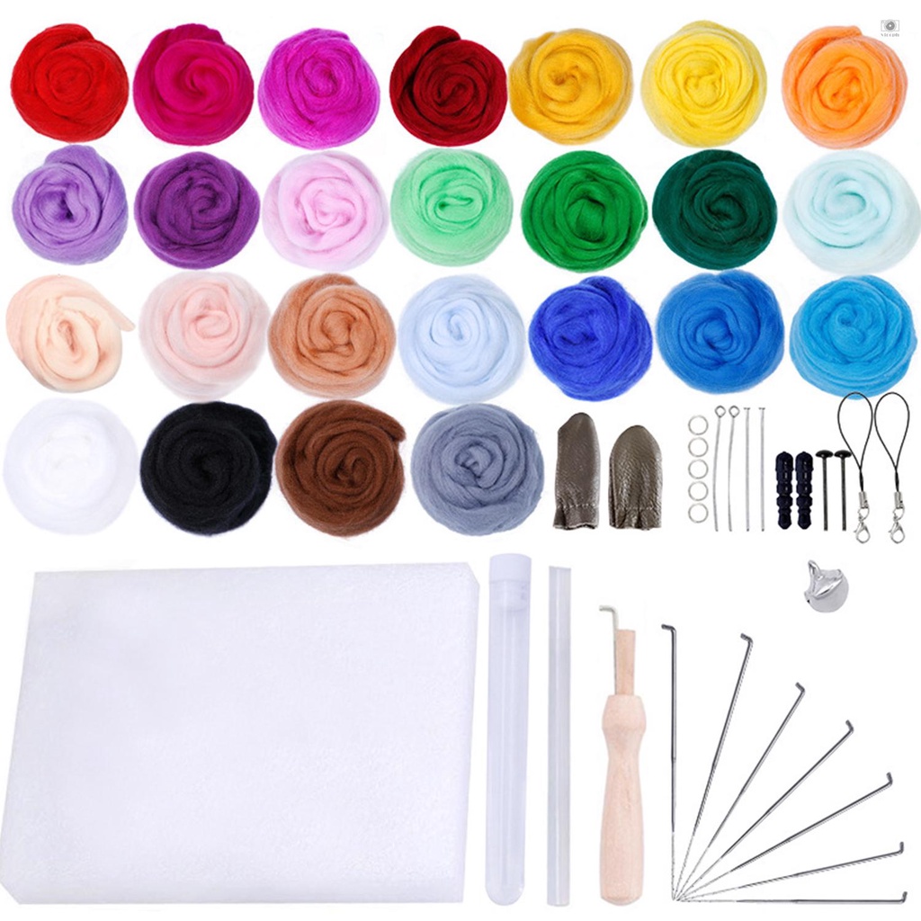 Needle Felting Kit Wool Roving 25 Colors Set Needle Felting Starter Kit ...