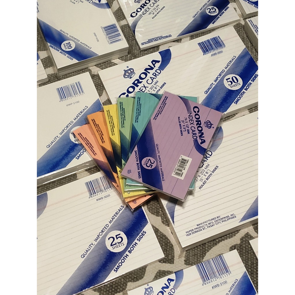 CORONA Colored Index Cards - Ruled Both Sides (3 x 5 inches) | Shopee ...