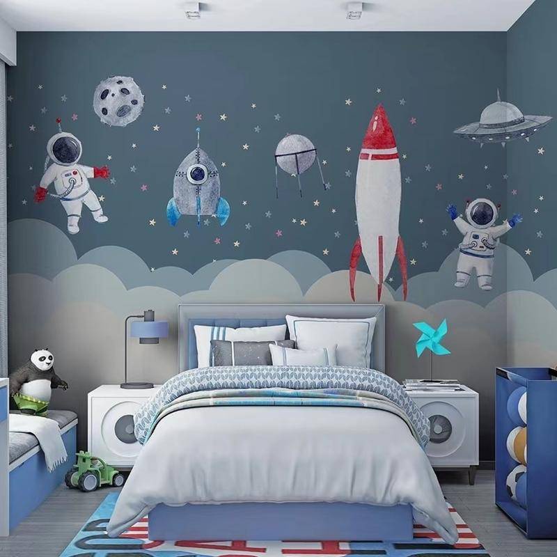 Cartoon Wallpaper Astronaut Starry Sky Rocket Space Pink Boy Girl ...