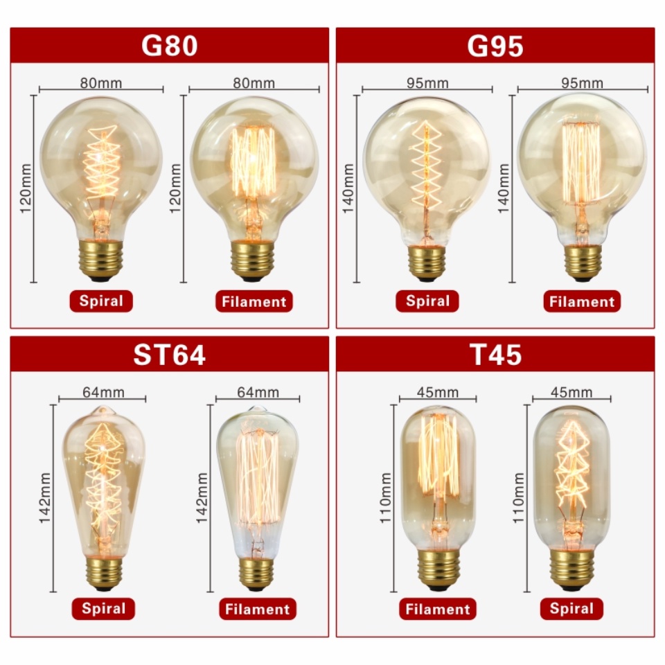 Got Liang Retro Edison Bulb E27 220v 40w Light Bulb A60 St58 St64 T10