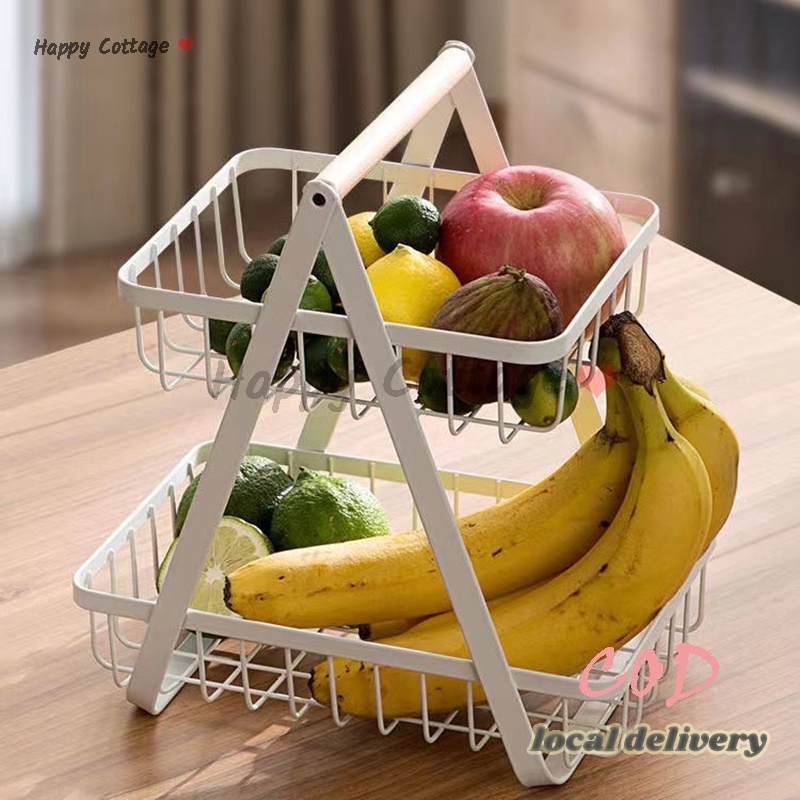 2 Tier Countertop Fruit Basket Bread Vegetable Rack Table Top Display ...