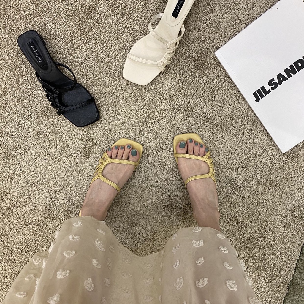 Korean Influencer Mid-Heel Slippers Women 2022 Summer New Style Square ...