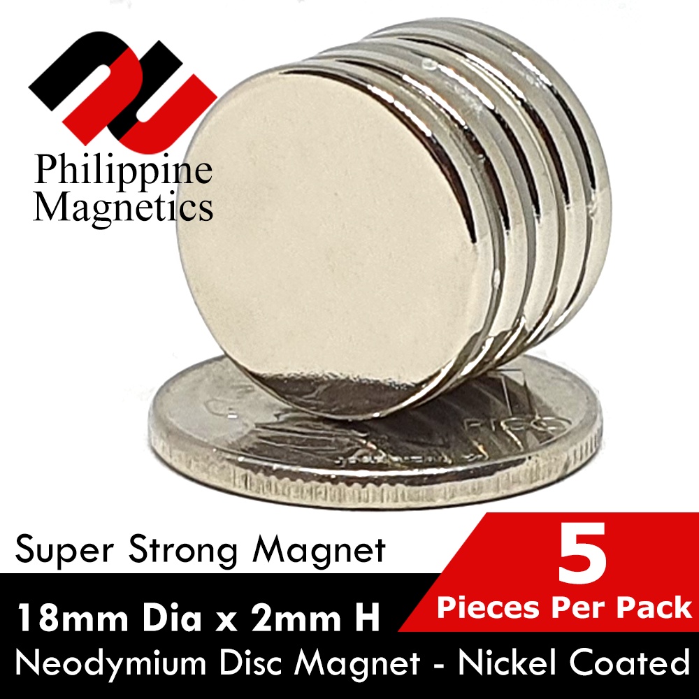 5 Pieces 18mm Diameter x 2mm Thick Super Strong Neodymium Magnet. Ndfeb ...