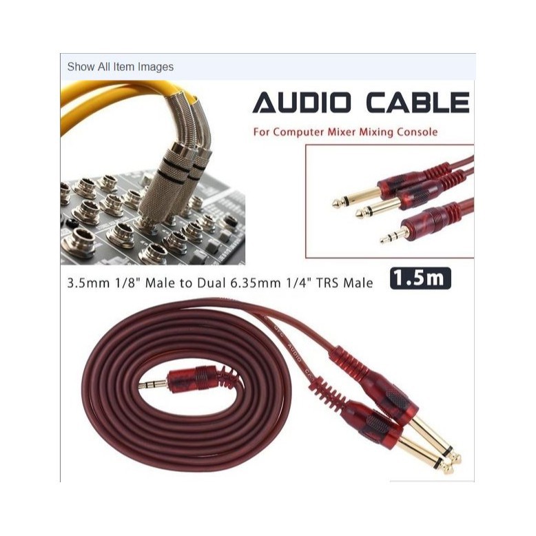 Dual Adapter Jack Audio Cable Male 1/4" Mono Jack to Stereo 1/8" 3.5mm ...