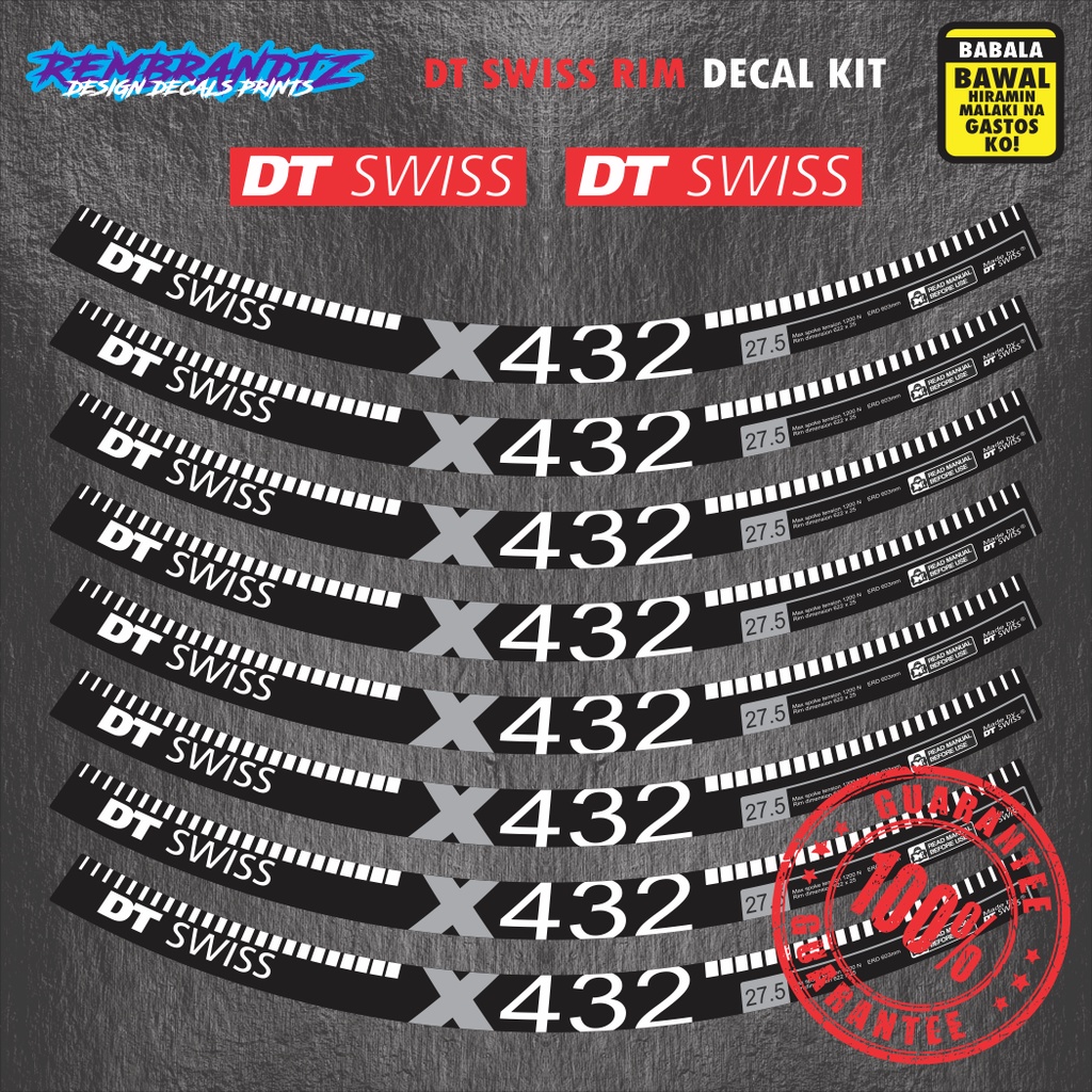Bike rim decals set - DT Swiss X432 rim decals set good for 2 rims - F ...
