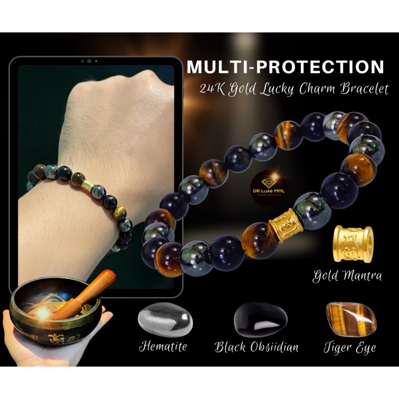 Multi-Protection Lucky Charm Bracelet for Men & Women with 24K Pure ...
