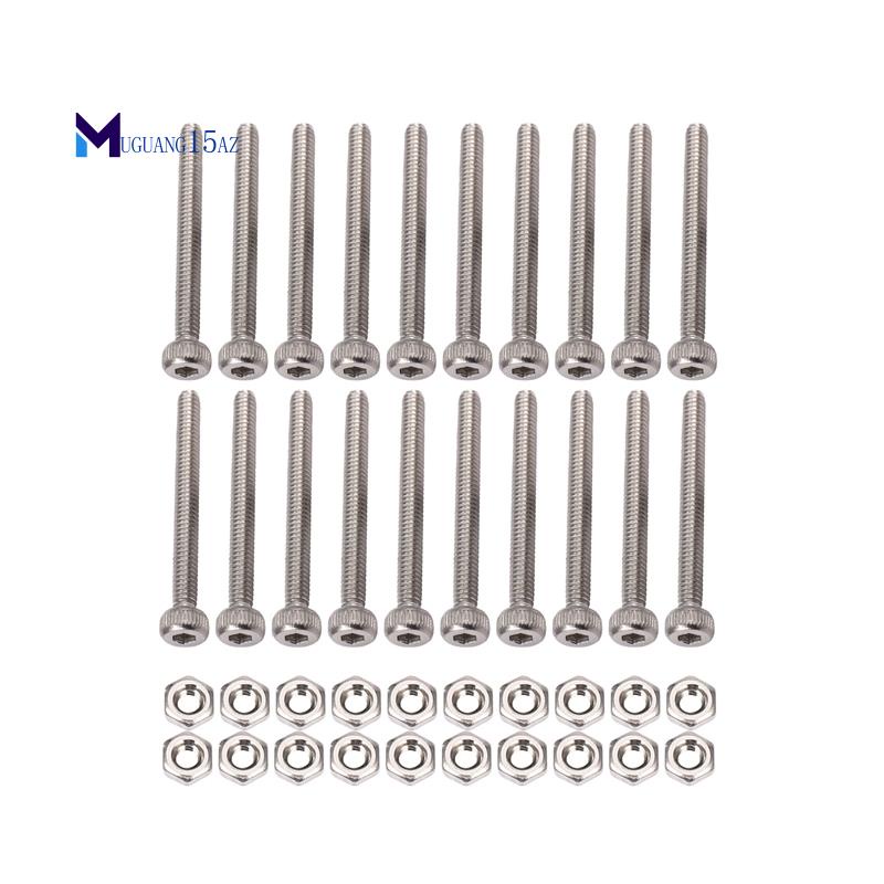 M2 x 20mm Long Hex Socket Knurled Cap Screws Bolts Nuts Set 20Pcs ...