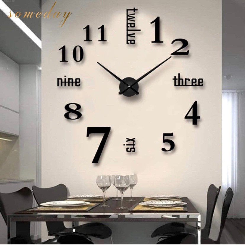 Mirror DIY Large Wall Clock DIY Wall Clock 3D Mirror Sticker Metal ...