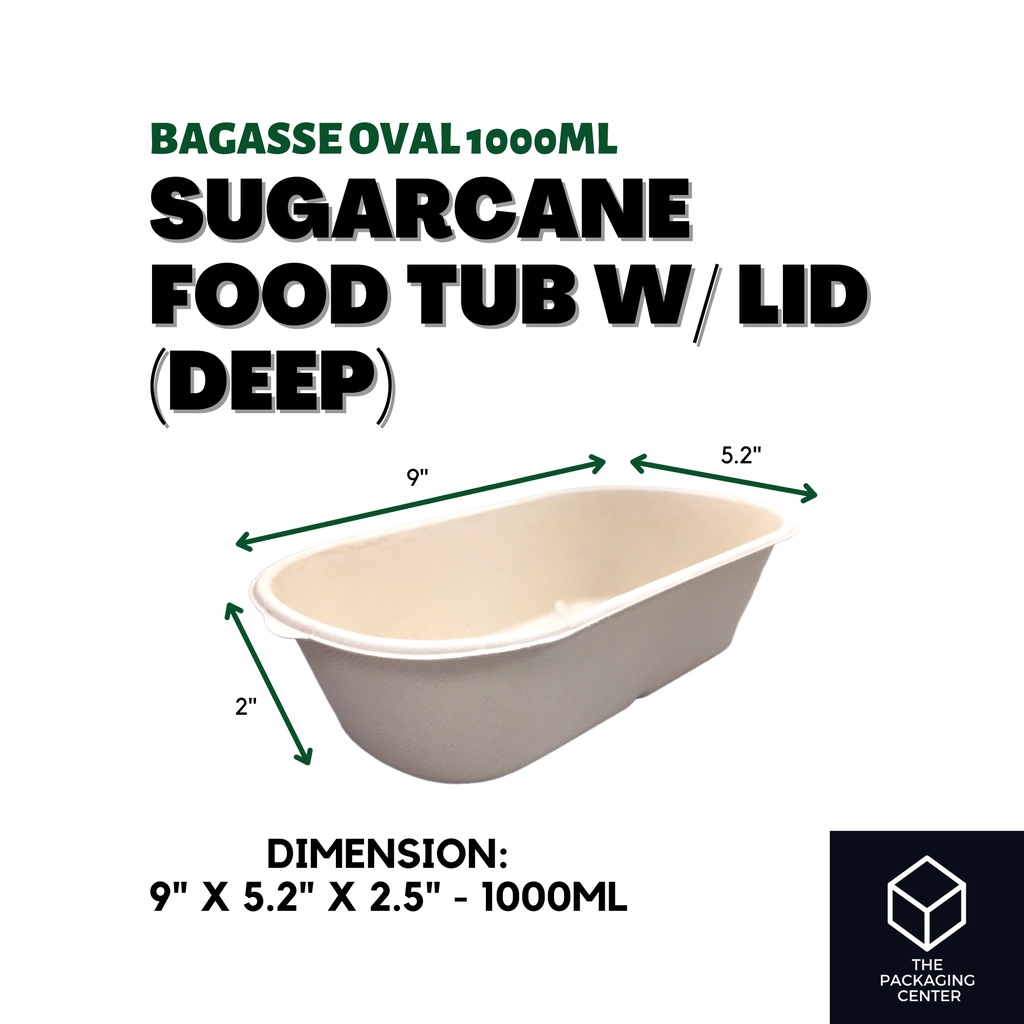 1000ml Sugarcane Deep Oval Food Tub w/ lid Bagasse (Natural) Sold By 10's | Shopee Philippines