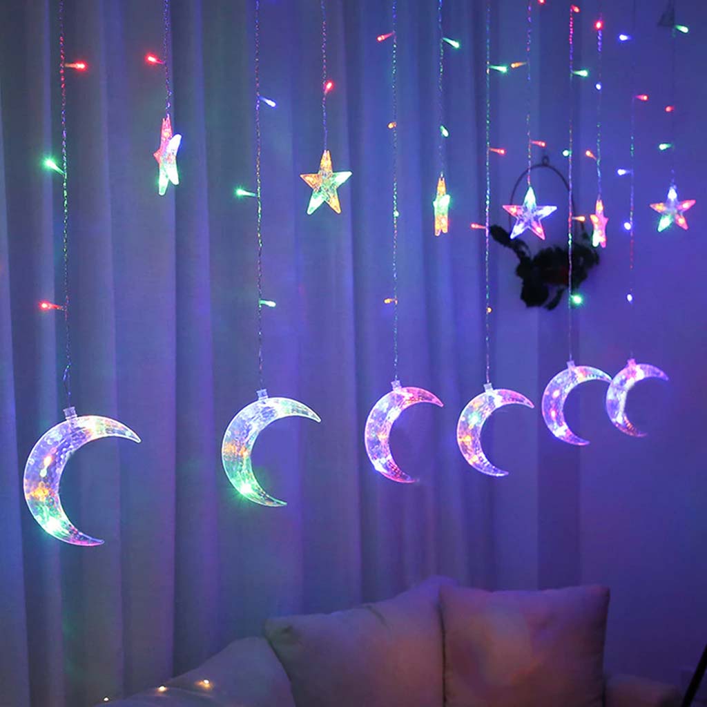 6 Big Moons 6 Small Stars 138 LED Christmas Lights String Curtain Home ...