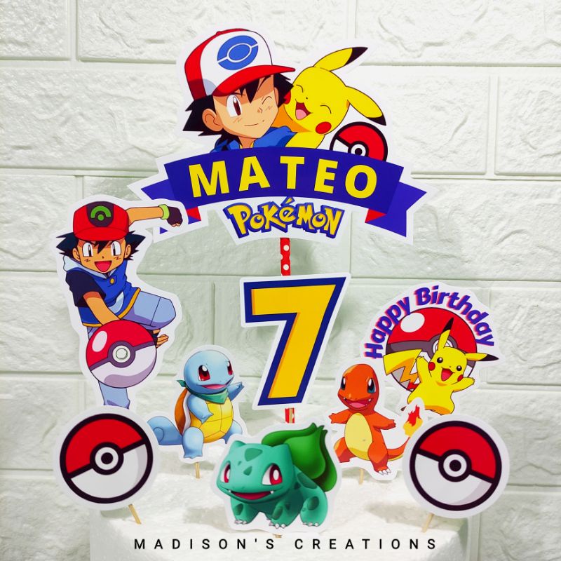 Poke mon Party Cake Toppers/Banner, Backdrop Set (Ready-to-use ...