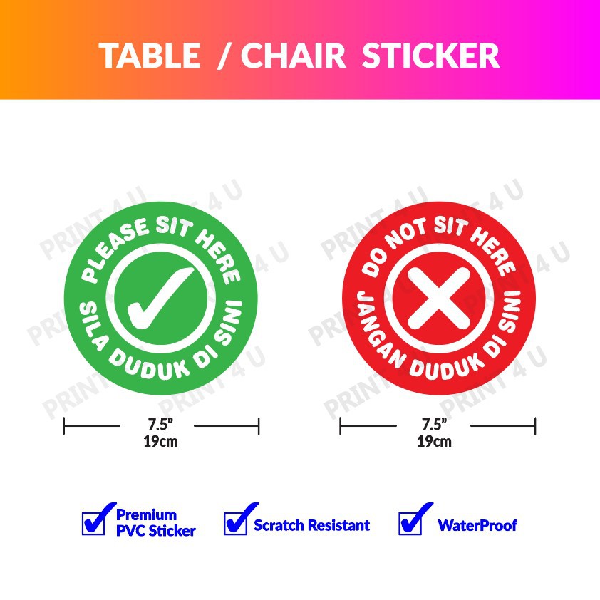 PRINT4U SOP SAFETY DISTANCE STICKER SIT HERE SITTING DISTANCE STICKER ...