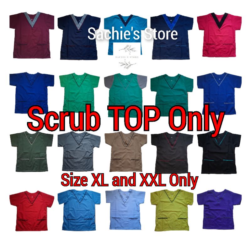 [Medical Uniform Unisex - XL & 2XL] Multiple Color with Piping Scrub ...