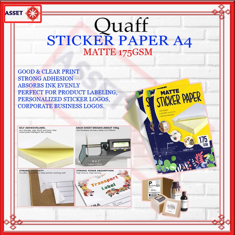 QUAFF MATTE STICKER PAPER A4 175GSM WITH STRONG ADHESION (20 SHEETS ...
