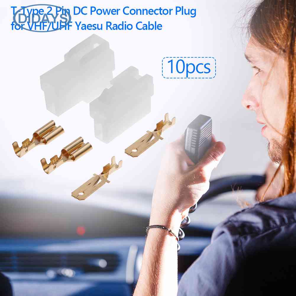 10 Sets T-Type 2 Pin DC Power Connector Plug for VHF/UHF Yaesu Radio ...