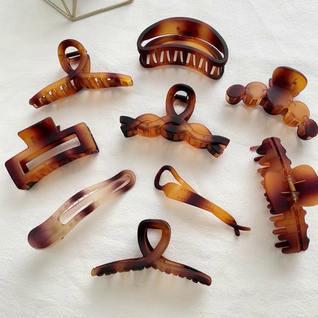 Brown Leopard Large Hair Clamp Amber Frosted Grab Clip Simple Fashion ...