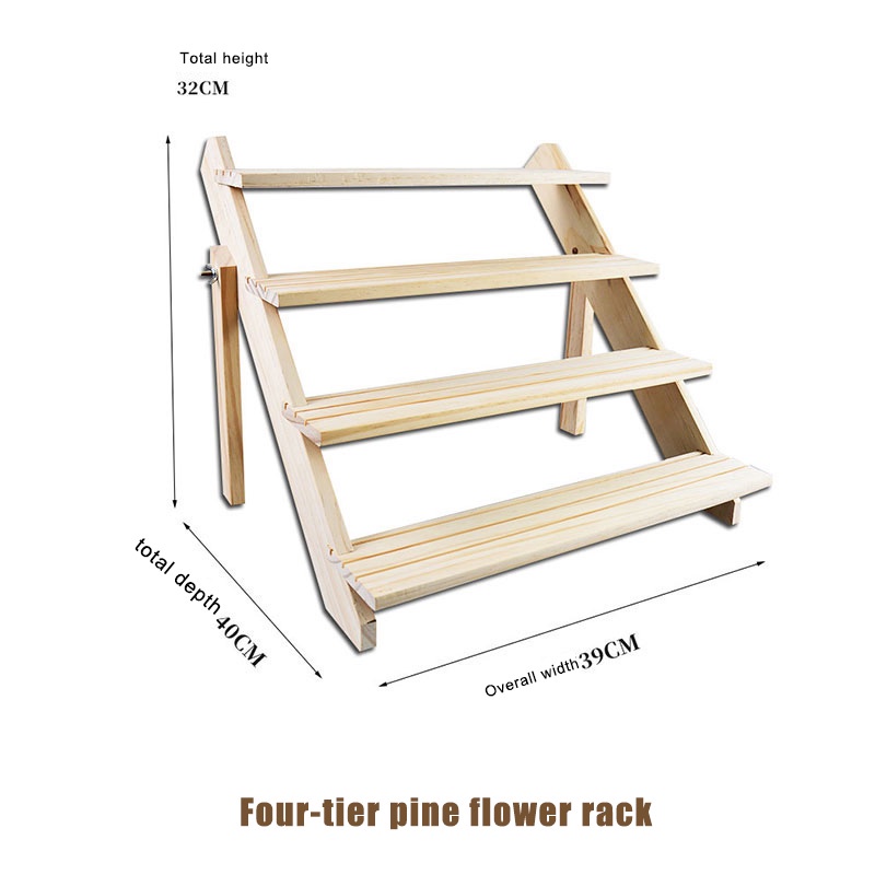 4-layer ladder display storage rack indoor and outdoor solid wood plant ...